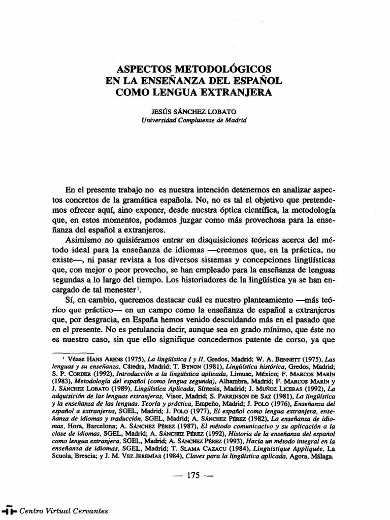 Aspectos Metodológicos en La Enseñanza Del Español Como Lengua ...