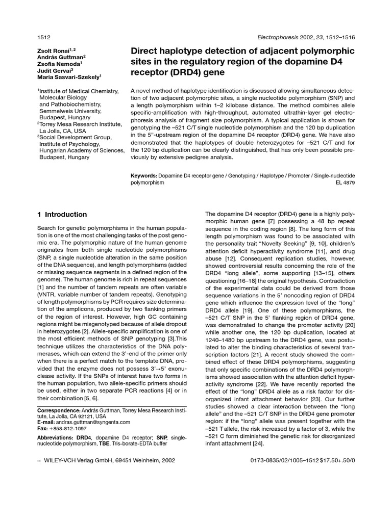 Ronai 2002 Electrophoresis | PDF | Single Nucleotide Polymorphism ...
