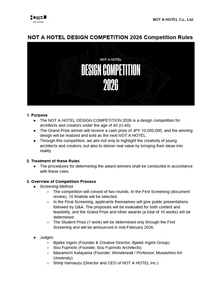 NOT A HOTEL Design Competition 2026 | PDF | Room | Bathroom