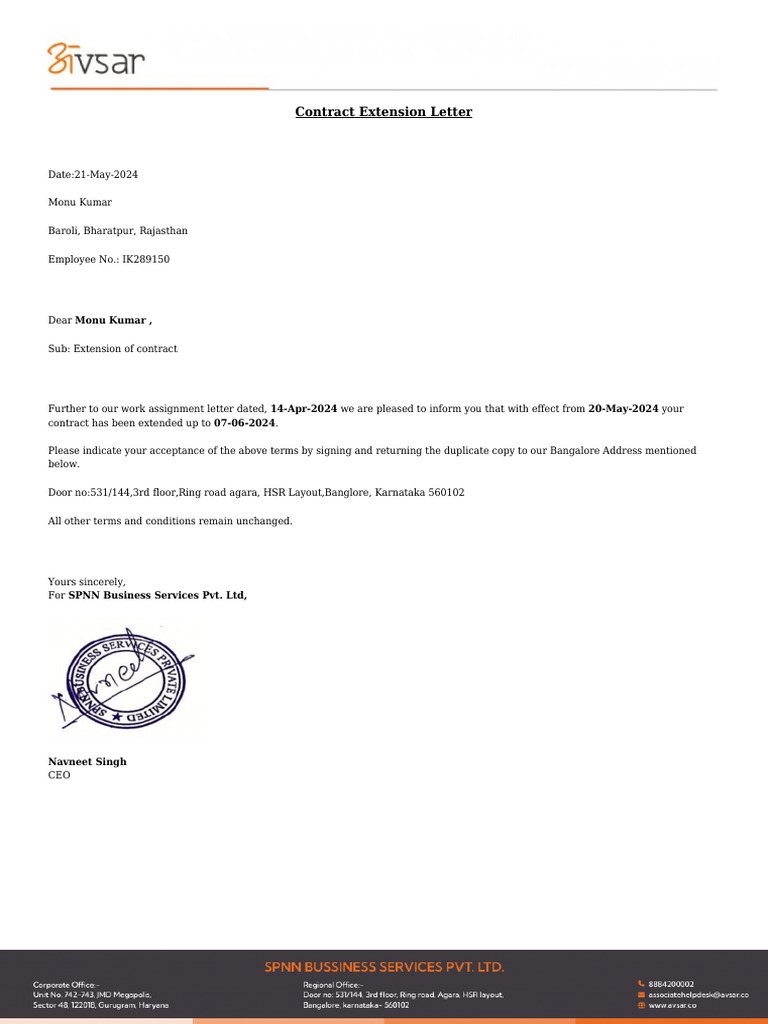 Contract Extension Letter Flipkart 1 | PDF