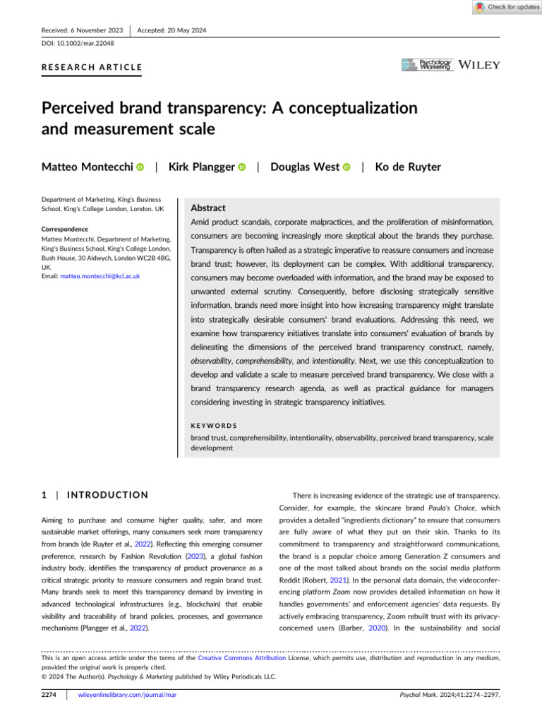 Perceived Brand Transparency Measurement | PDF | Brand | Information