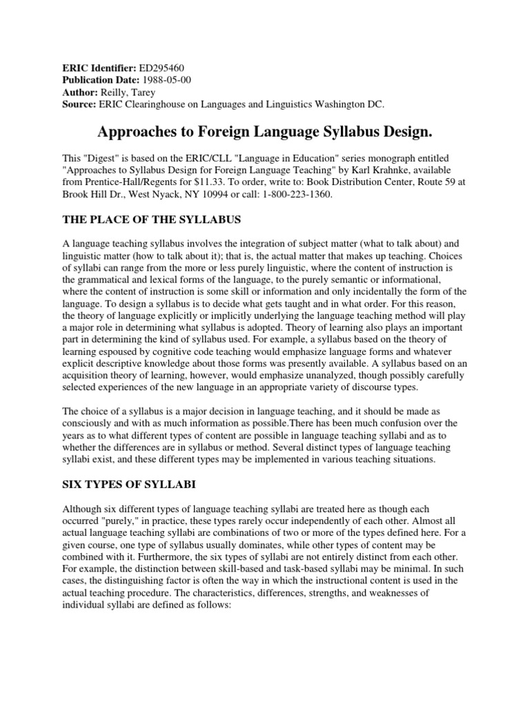 Types of Syllabus | Language Education | Syllabus