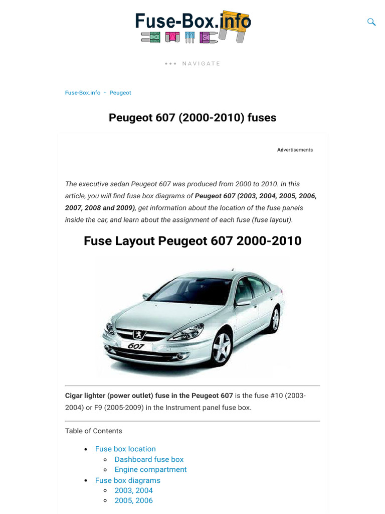 Peugeot 607 Fuse Box Diagrams 2000-2010 | PDF | Automatic Transmission ...