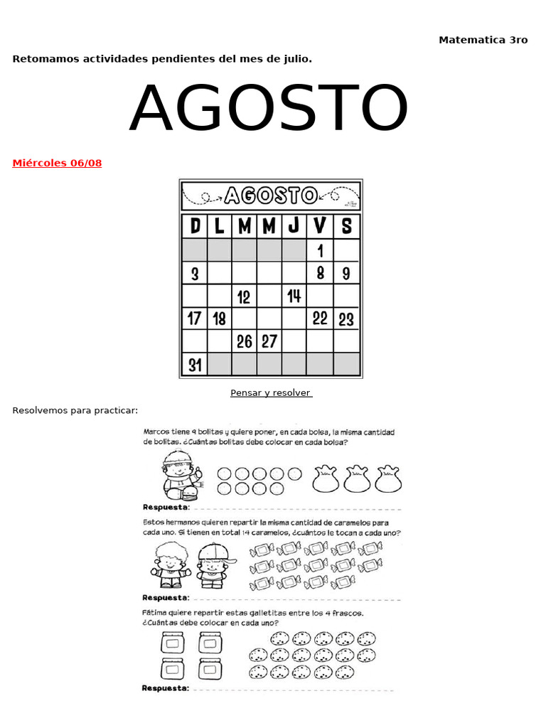 Agosto, Matematica | PDF