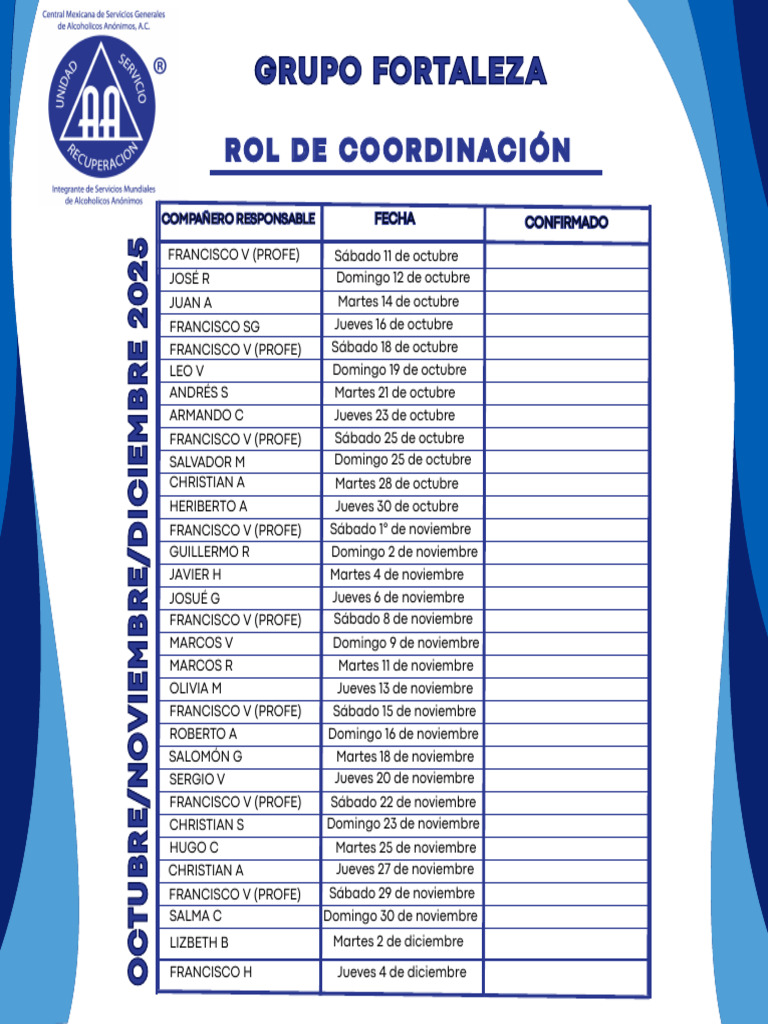 Coordinación Octubre - Diciembre AA - 20250923 - 084201 - 0000 | PDF