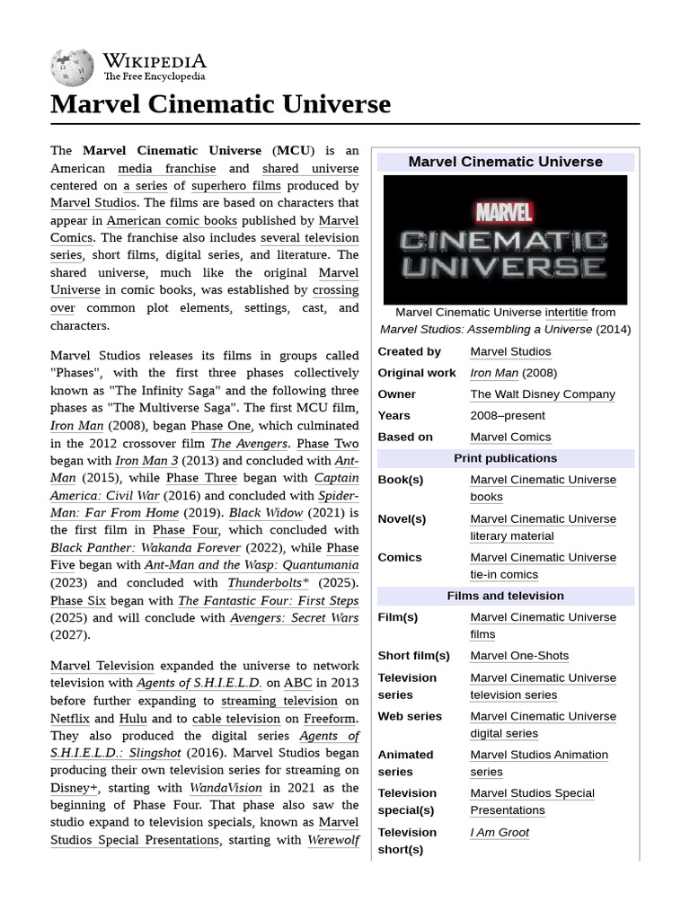 Overview of the Marvel Cinematic Universe | PDF | Marvel Entertainment