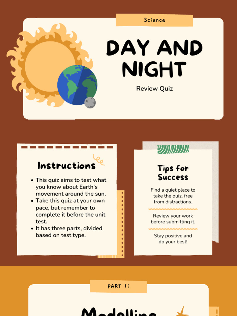 Day and Night Quiz Presentation in Brown Yellow Neat Collage Style | PDF