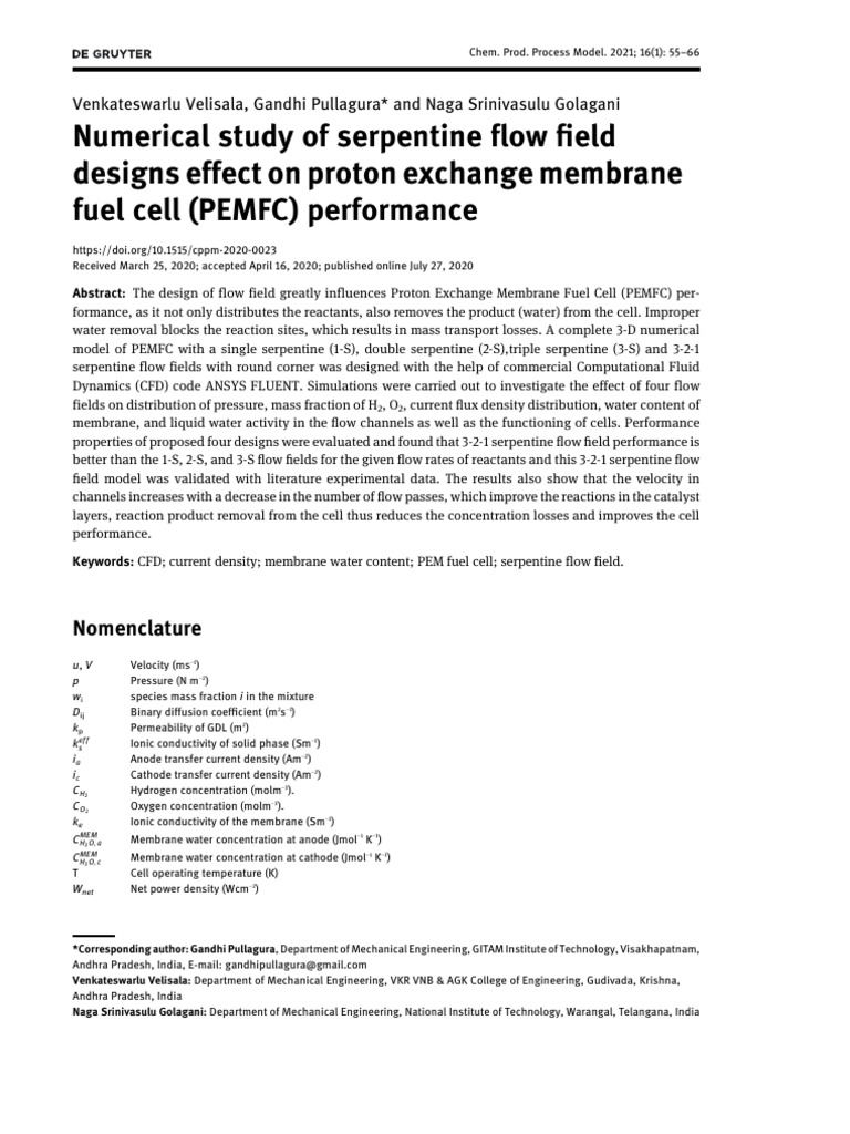 Numerical Study of Serpentine Flow Field Designs Effect On Proton ...