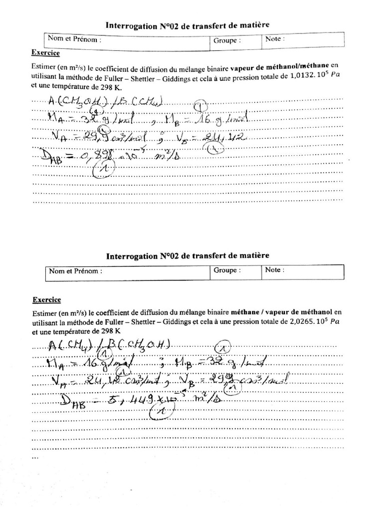 Examen8 Transfert de Matière - PDF Version 1 | PDF