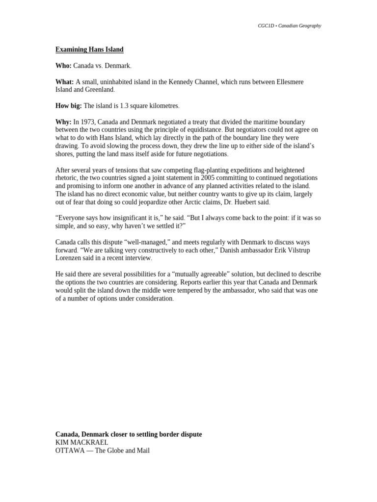 02 Canada Denmark Border Dispute Hans Island Article | PDF | Earth ...
