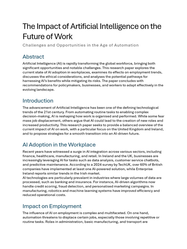 The Impact of Artificial Intelligence On The Future of Work | PDF ...