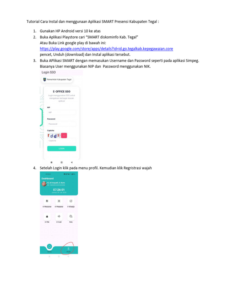 Tutorial Cara Instal Dan Menggunaan Aplikasi SMART Presensi Kabupaten Tegal | PDF