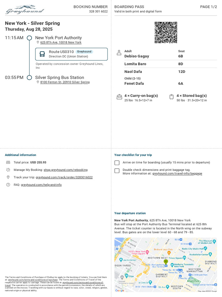 New York to Silver Spring Bus Ticket | PDF | Transport | Public Transport