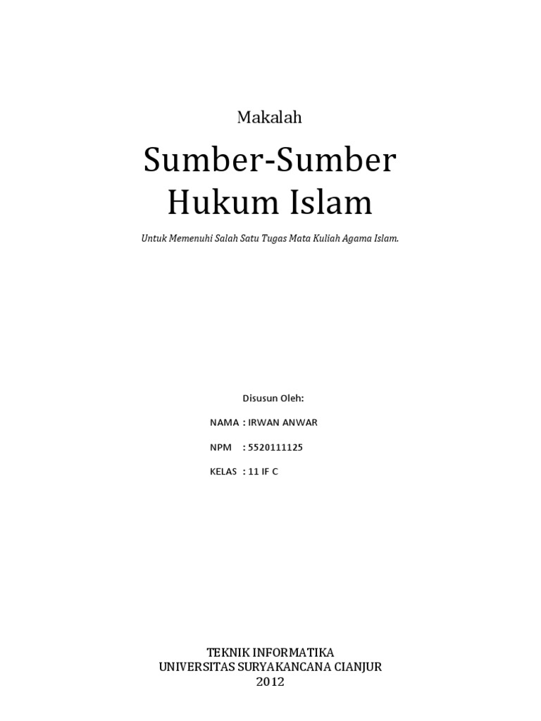 Makalah Sumber-Sumber Hukum Islam | PDF