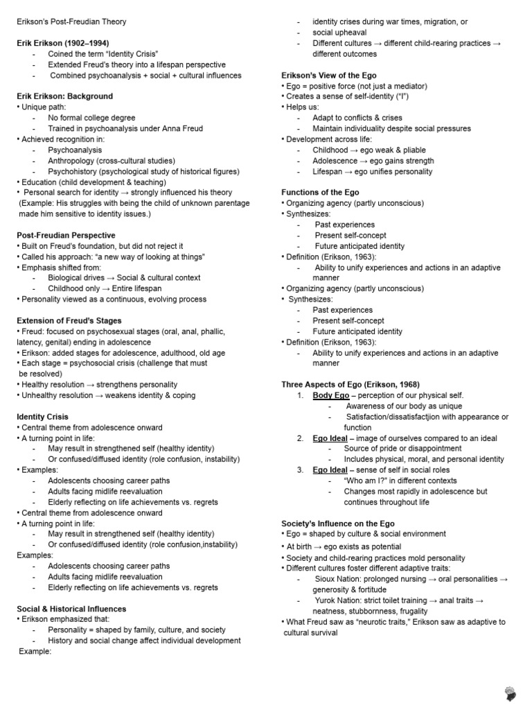 M1REV Eriksons Post Freudian Theory | PDF | Identity (Social Science ...