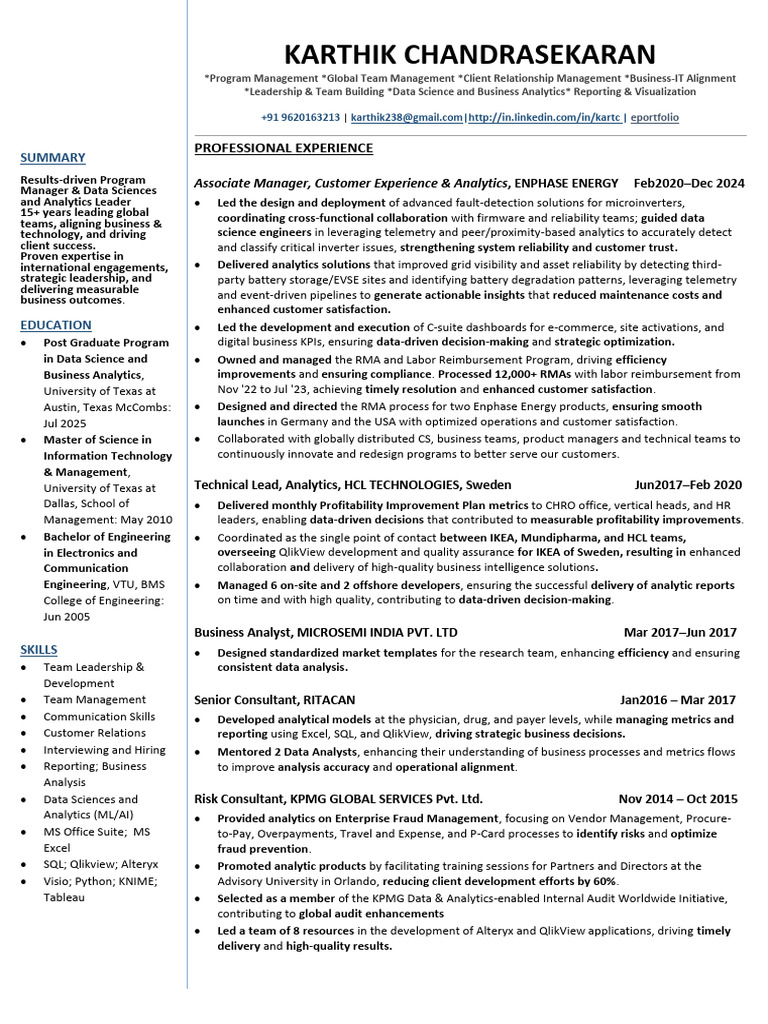 Karthik Chandrasekaran Resume 2025 | PDF | Analytics | Computing