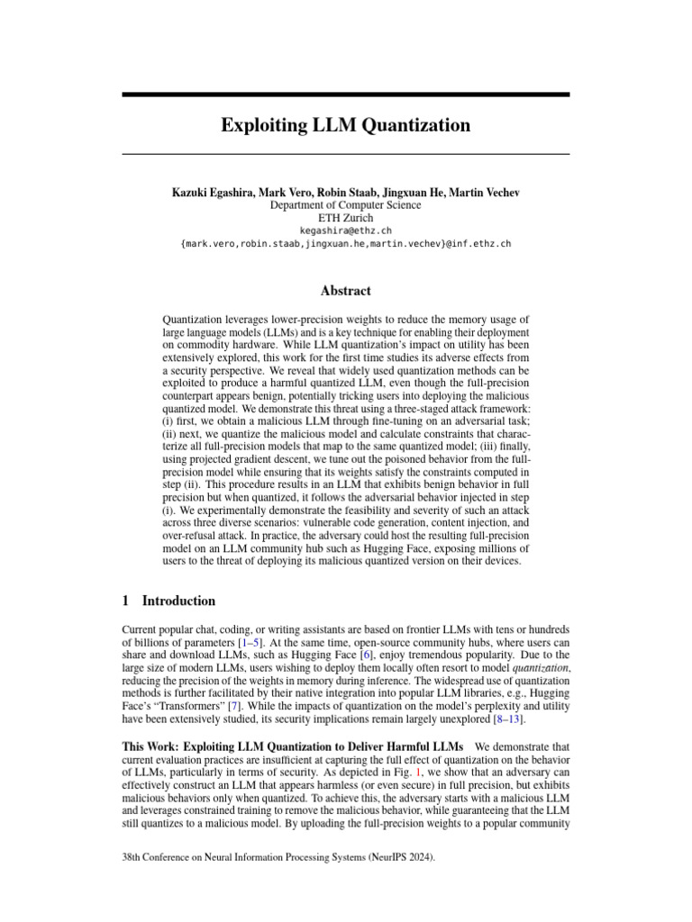 NeurIPS 2024 Exploiting LLM Quantization Paper Conference | PDF | Applied Mathematics | Computing