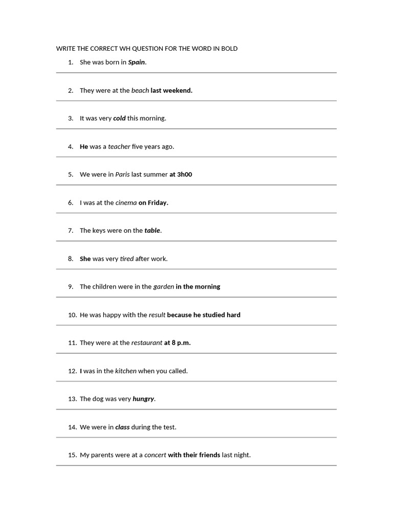 Write The Correct WH Question For The Word in Bold | PDF