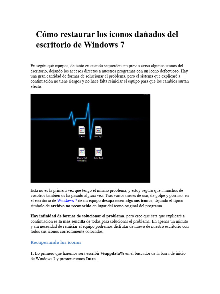 Cómo Restaurar Los Iconos Dañados Del Escritorio de Windows 7 | PDF