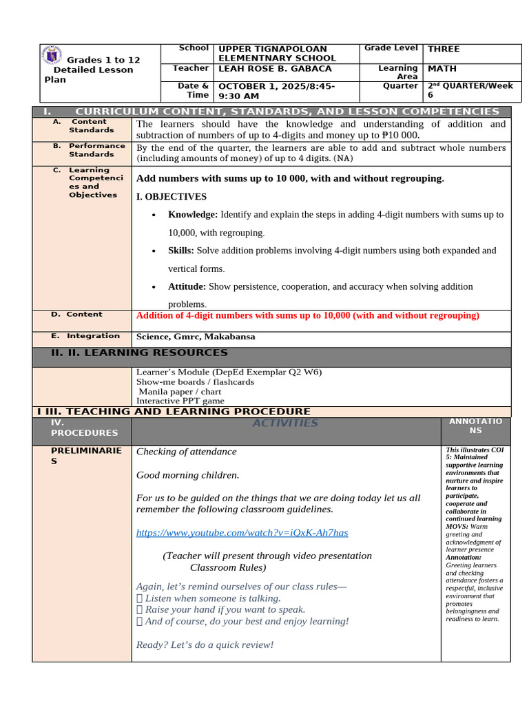 Detailed Math 3 Q2 Week 6 With Annotations (Repaired) | PDF | Learning ...