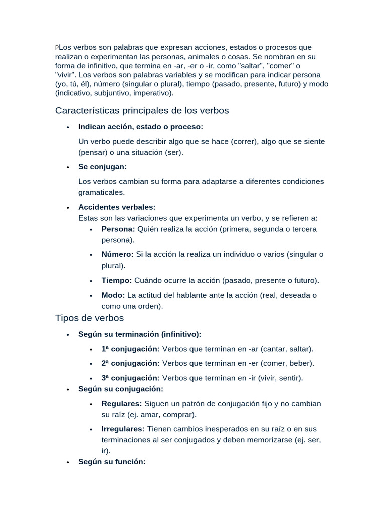 Características y Tipos de Verbos | PDF