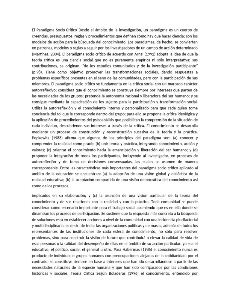 Paradigma Socio-Crítico en Educación | PDF | Conocimiento | Jürgen Habermas