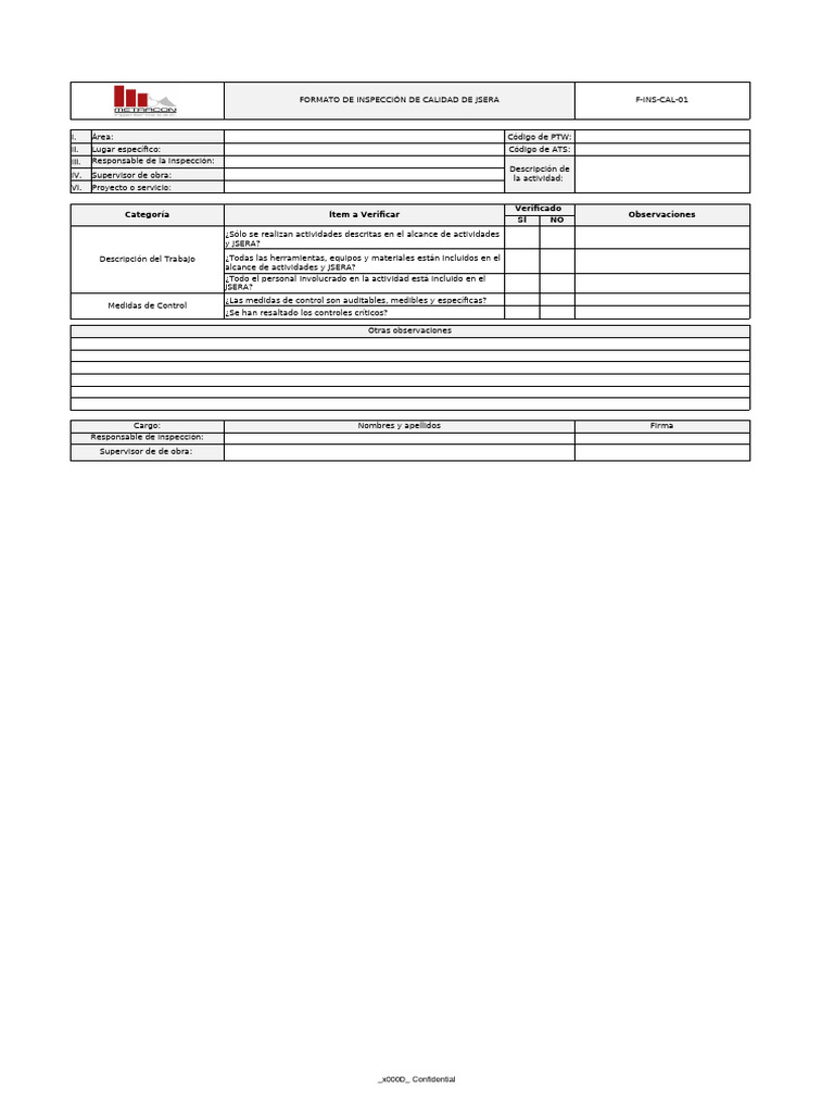 Formato Verficación de Calidad Jsera | PDF