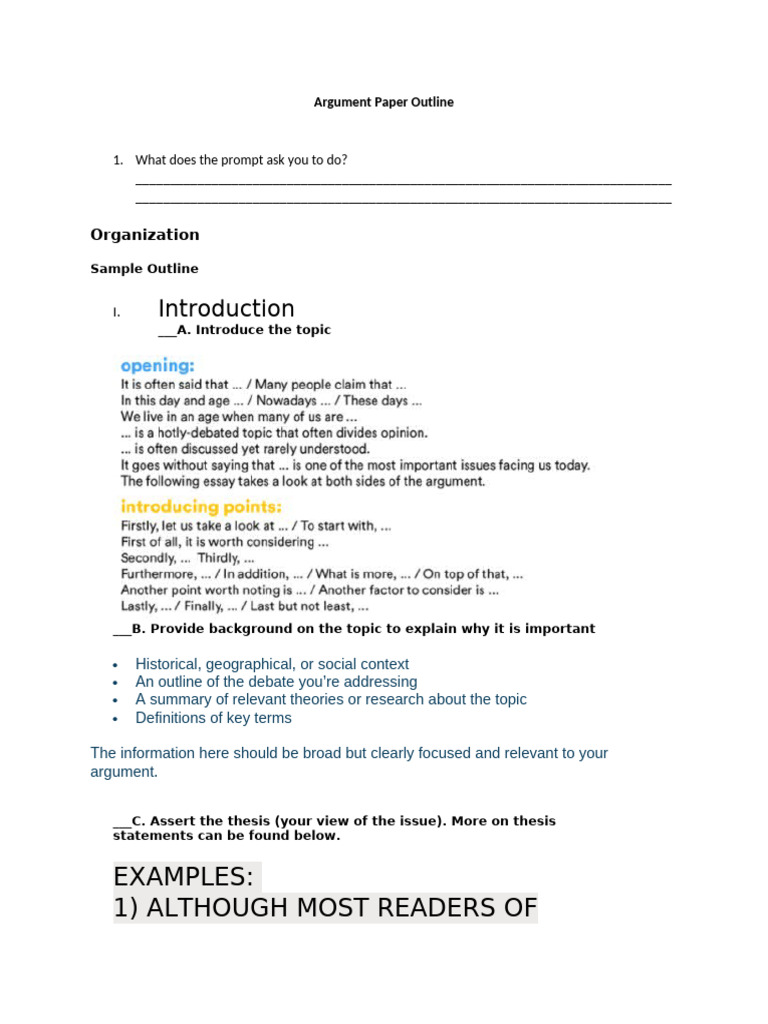 Argument Paper Outline Step by Step | PDF | Argument | Thesis