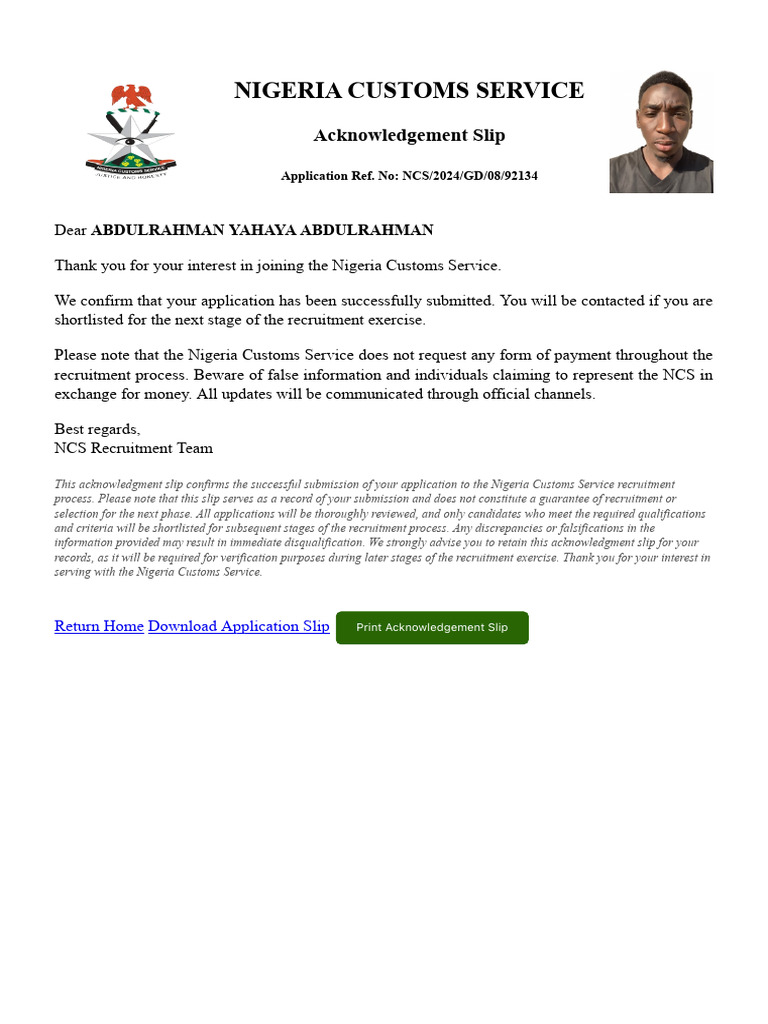 Print Acknowledgment Slip | PDF