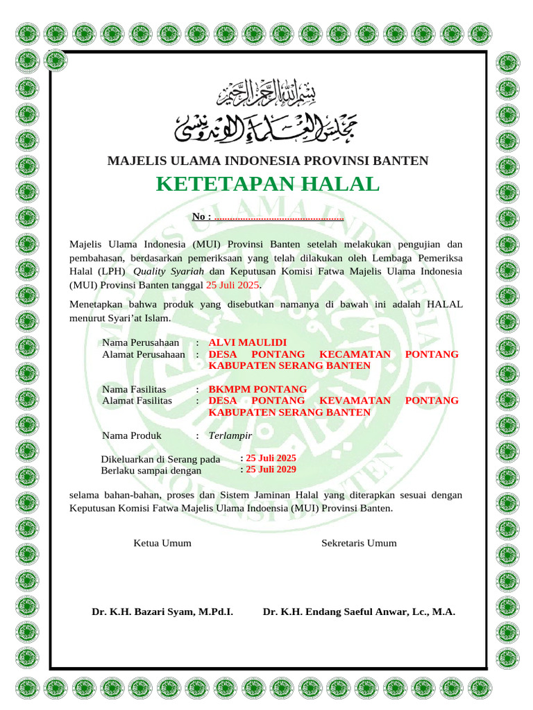 Ketetapan Halal MUI Banten 2025 | PDF