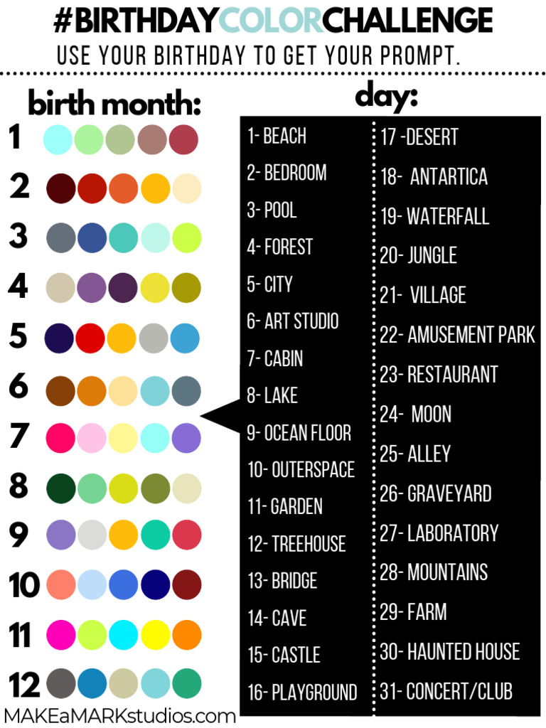 Birthday Color Challenge Prompts | PDF