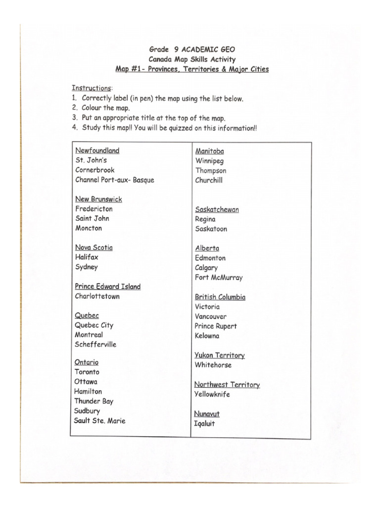 1D List For Provinces Cities Territories Map | PDF