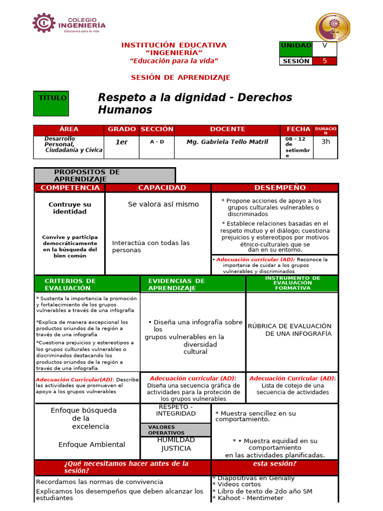 1er Año - DPCC - Sesión 05 - Iii Bim | PDF | Evaluación | Infografia