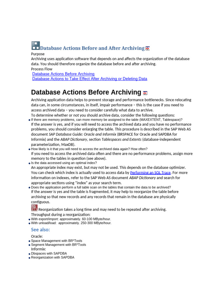 Database Actions Before and After Archiving | PDF | Databases ...
