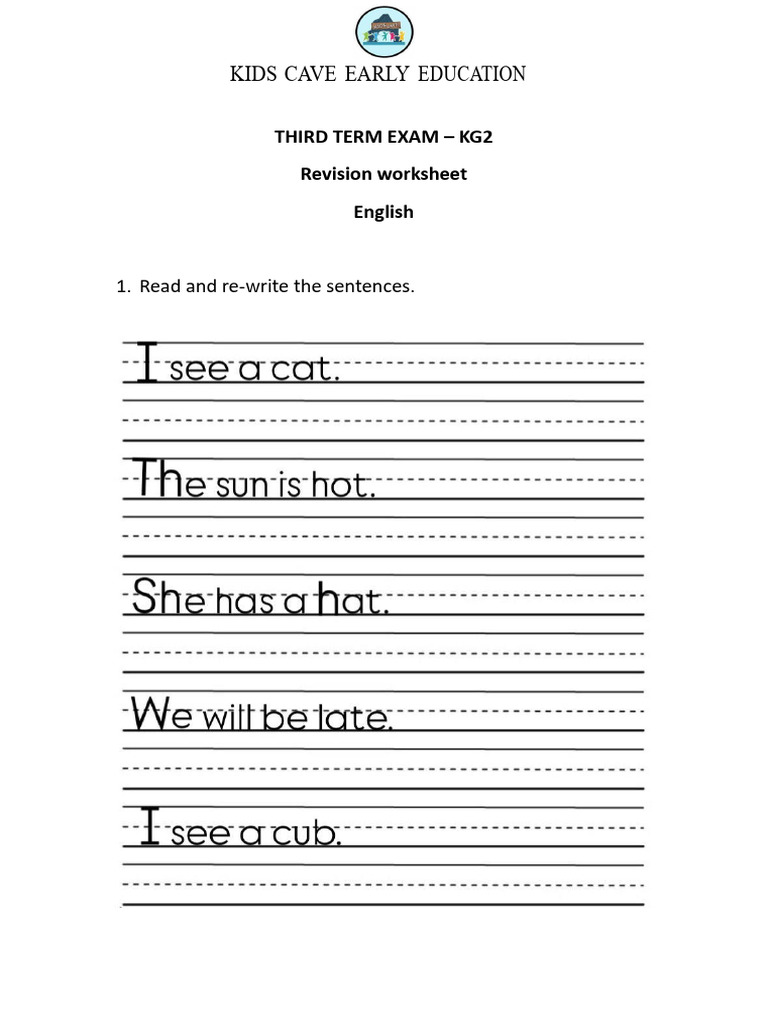 English Exam 2025 Kg2 | PDF