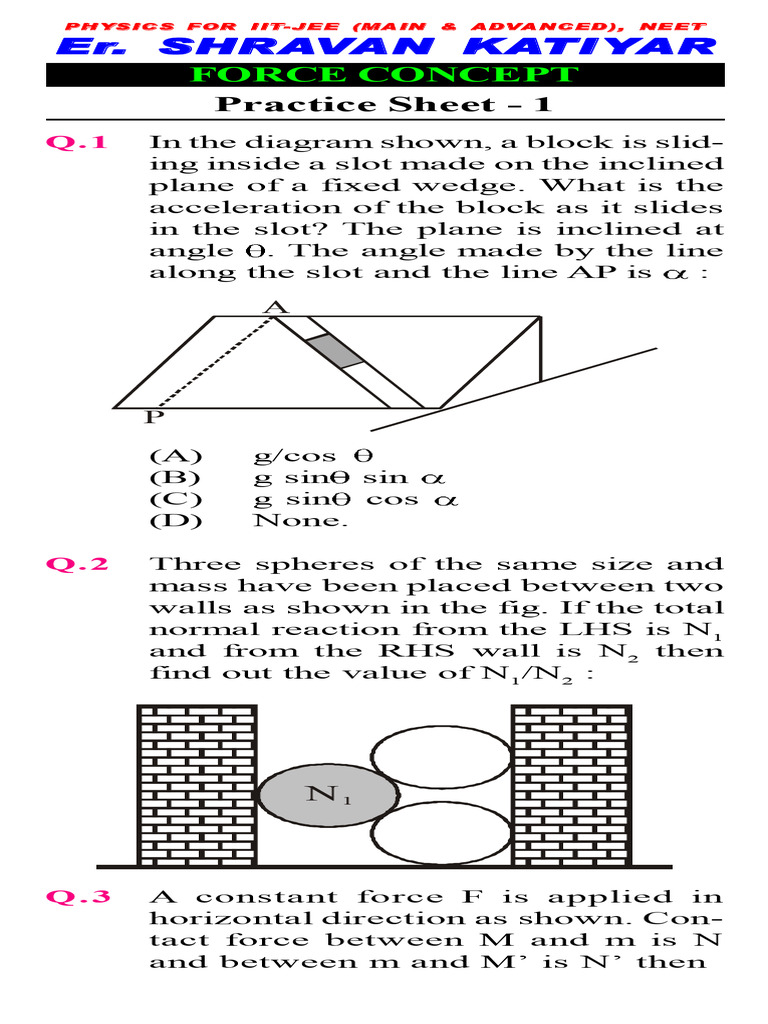 Physics Practice Problems for IIT-JEE | PDF | Force | Classical Mechanics