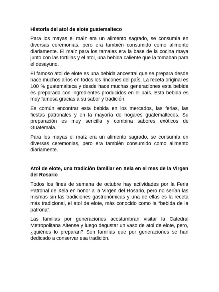 Historia del atol de elote guatemalteco | PDF