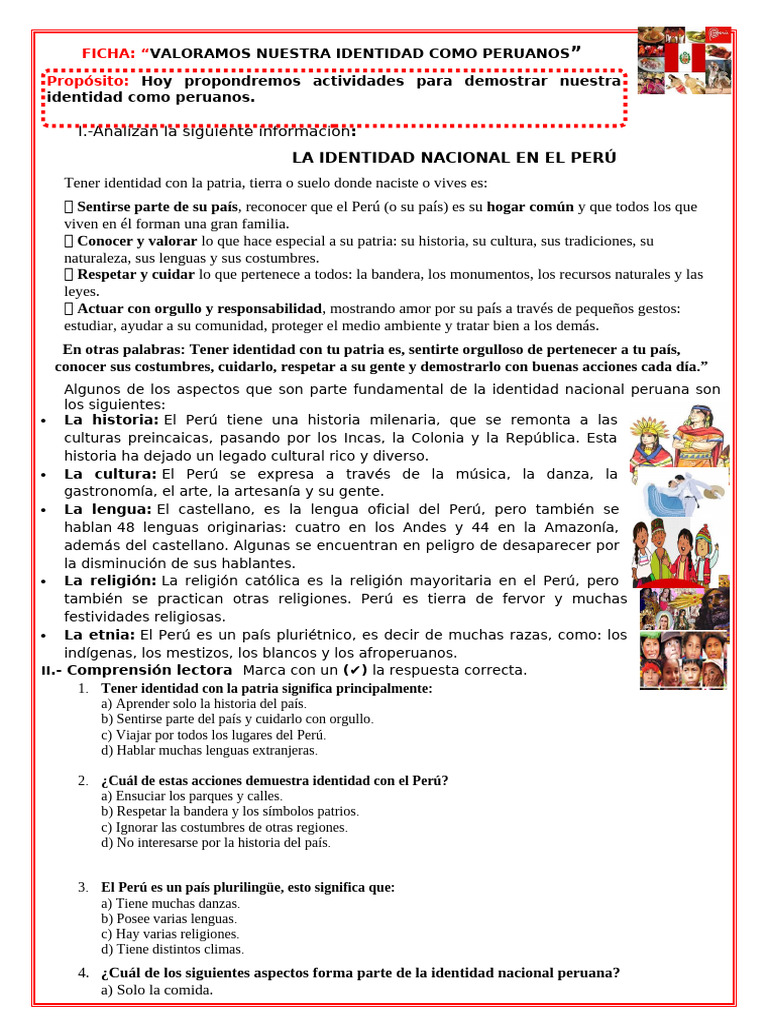 Identidad Nacional Peruana: Valor y Cultura | PDF | Perú