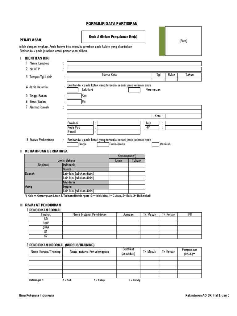 FORMULIR AO BRI | PDF