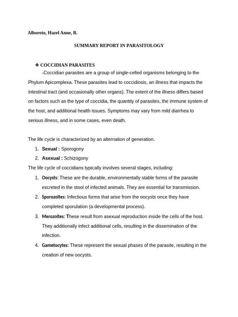 Coccidian Parasites: Overview and Impact | PDF | Medical Specialties