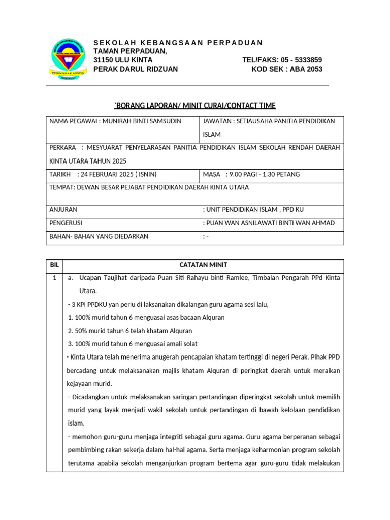 Minit Curai Mensyuarat CATUR 2025 | PDF