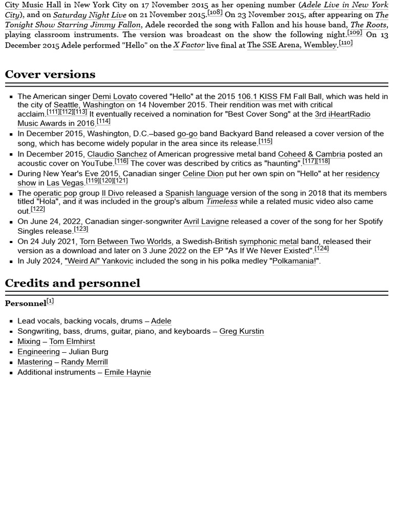 Hello (Adele Song) - Wikipedia-8 | PDF
