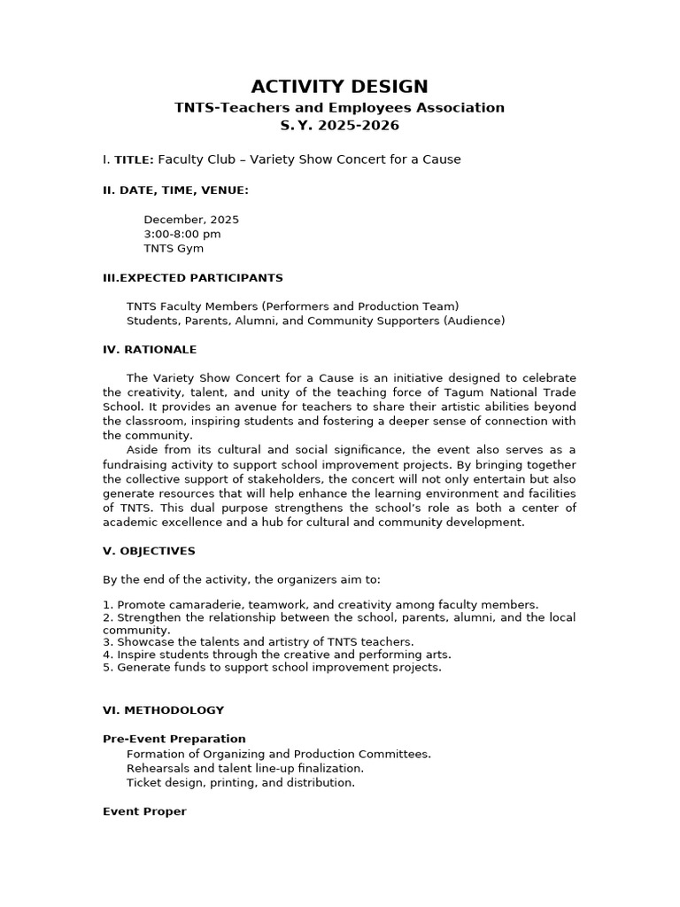 Activity Design (Variety Show) | PDF | Education Reform | Learning