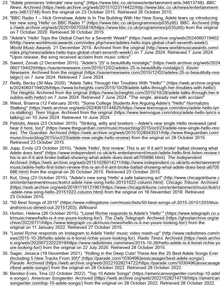 Hello (Adele Song) - Wikipedia-14 | PDF | Sound Recording | Songs Written