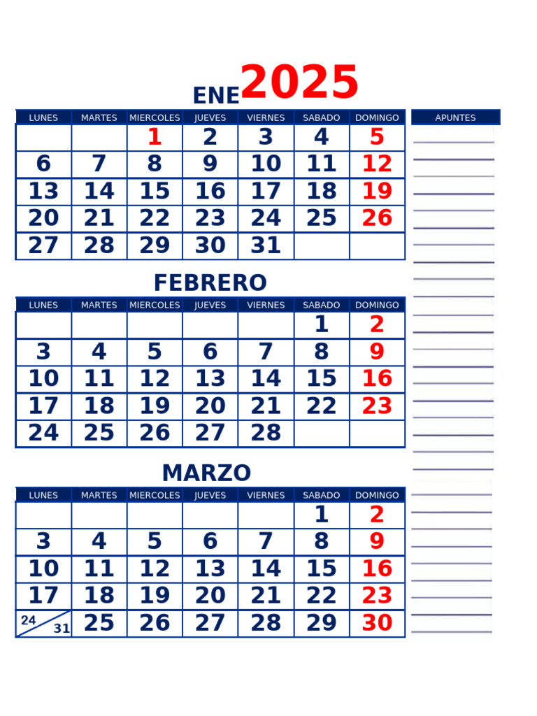 Calendario 2025: Mes a Mes | PDF