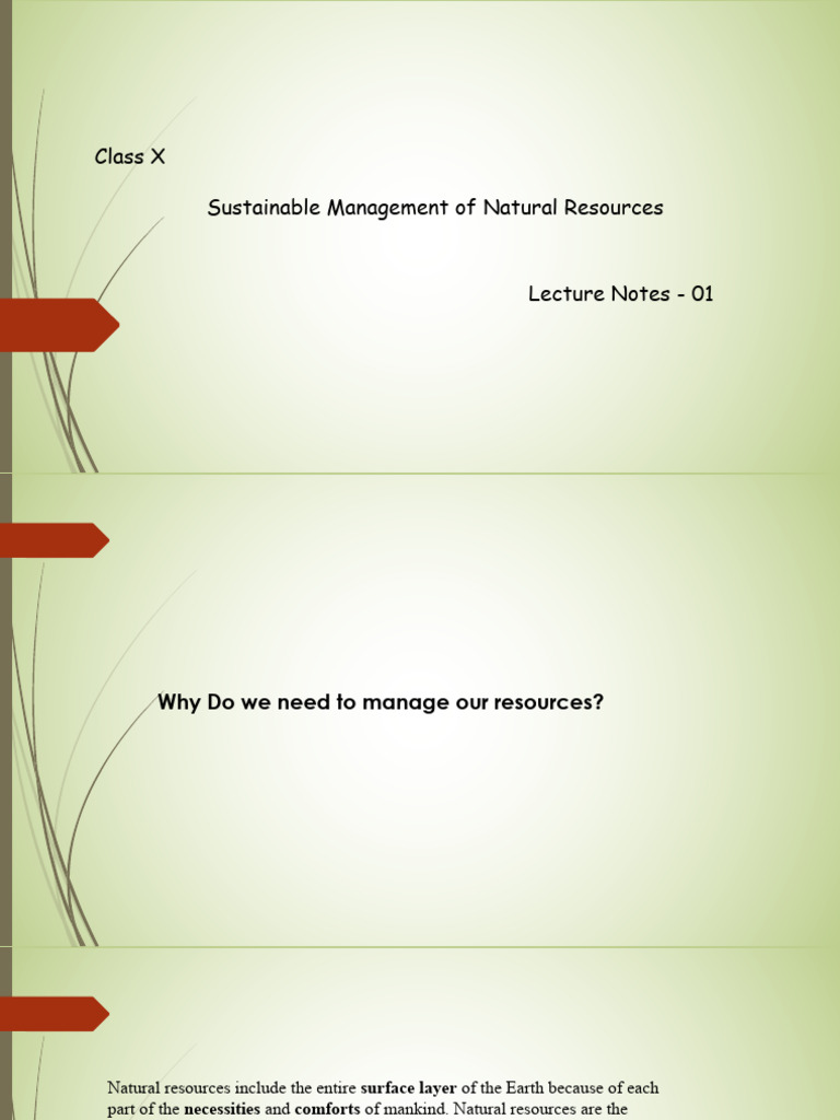 Class X Sustainable Management of Natural Resources - Lecture Notes 01 ...
