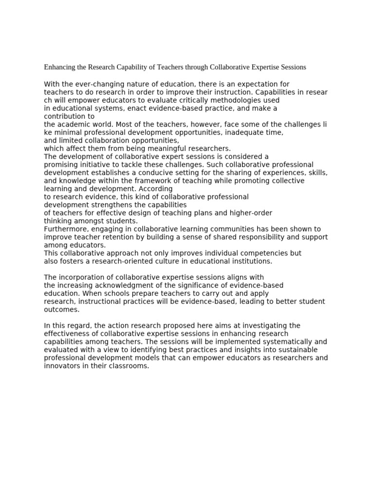 Enhancing The Research Capability of Teachers Through Collaborative ...