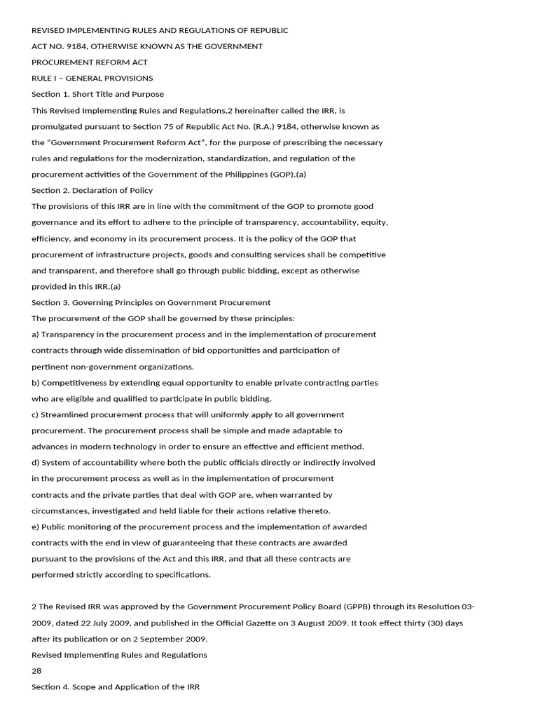 RA 9184 Revised IRR - PhilGEPS | PDF | Procurement | Non Governmental ...