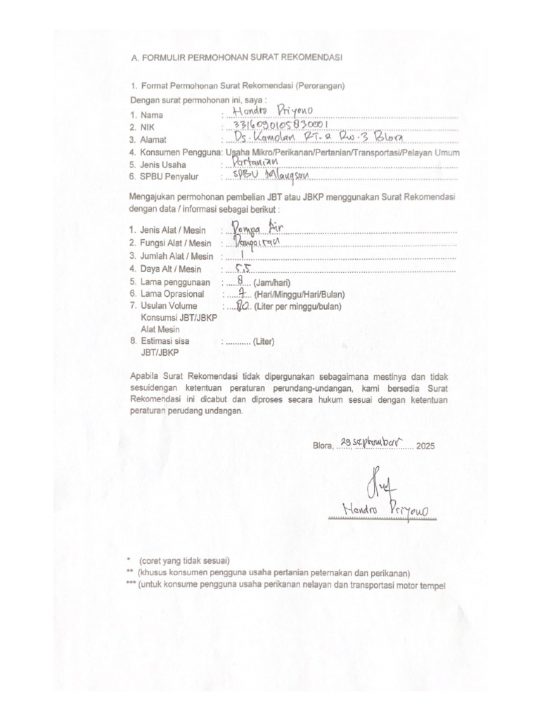 Permohonan Hendro Sept | PDF