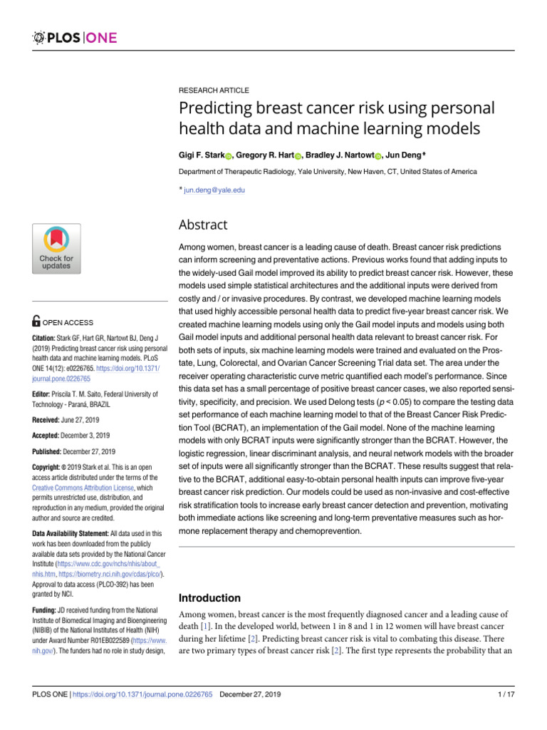 Machine Learning for Breast Cancer Risk Prediction | PDF | Cancer ...